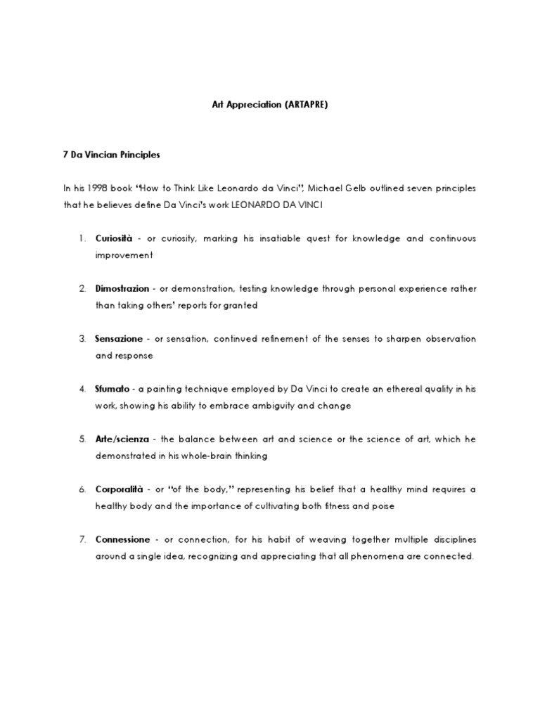 7 Da Vincian Principles Explained | PDF | Philosophy | Art