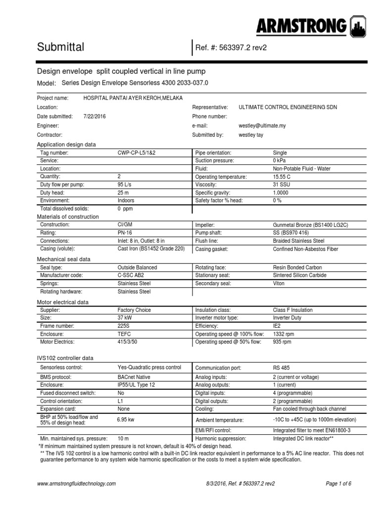 Armstrong VFD Pump Submittal 4300 | PDF | Pump | Power Inverter