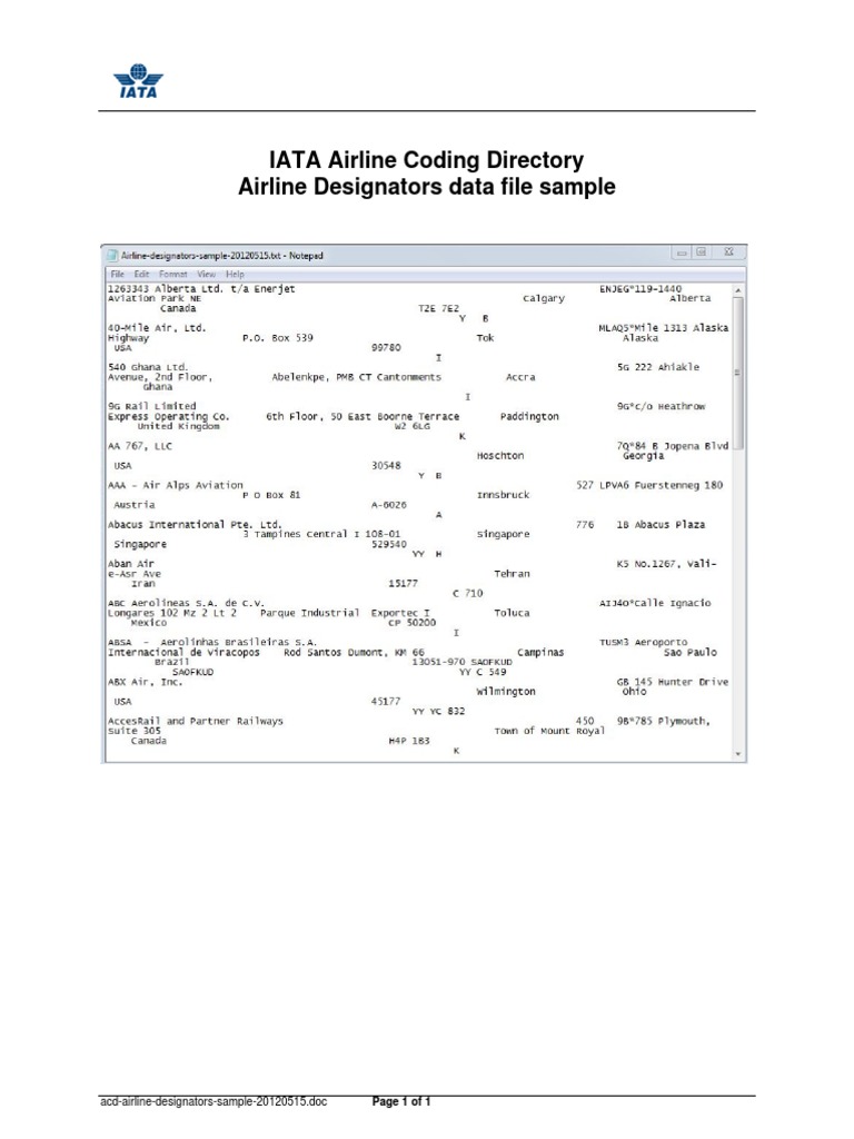 Acd Airline Designators Sample 20120515 | PDF | Computer Architecture ...