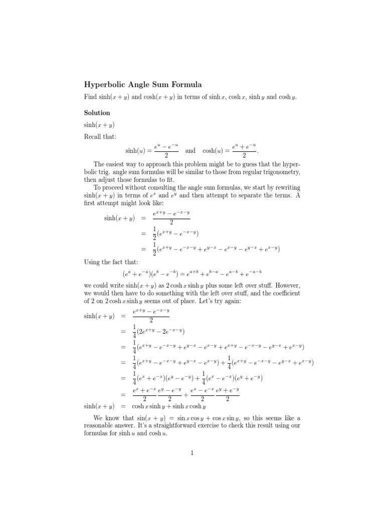 Hyperbolic Angle Sum Formula: U U U U | PDF | Hyperbolic Geometry ...