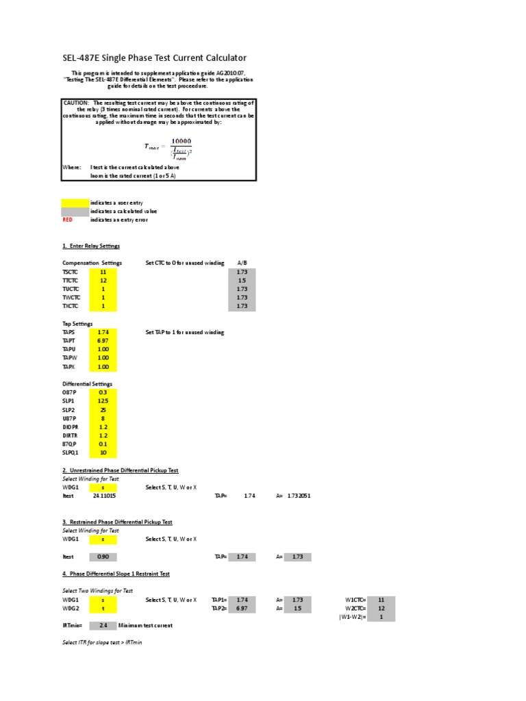 SEL-487E Test Current Calculator Guide | PDF | Electrical Engineering ...