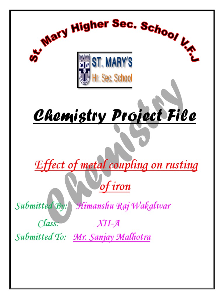 Chemistry Project File: Effect of Metal Coupling On Rusting of Iron ...
