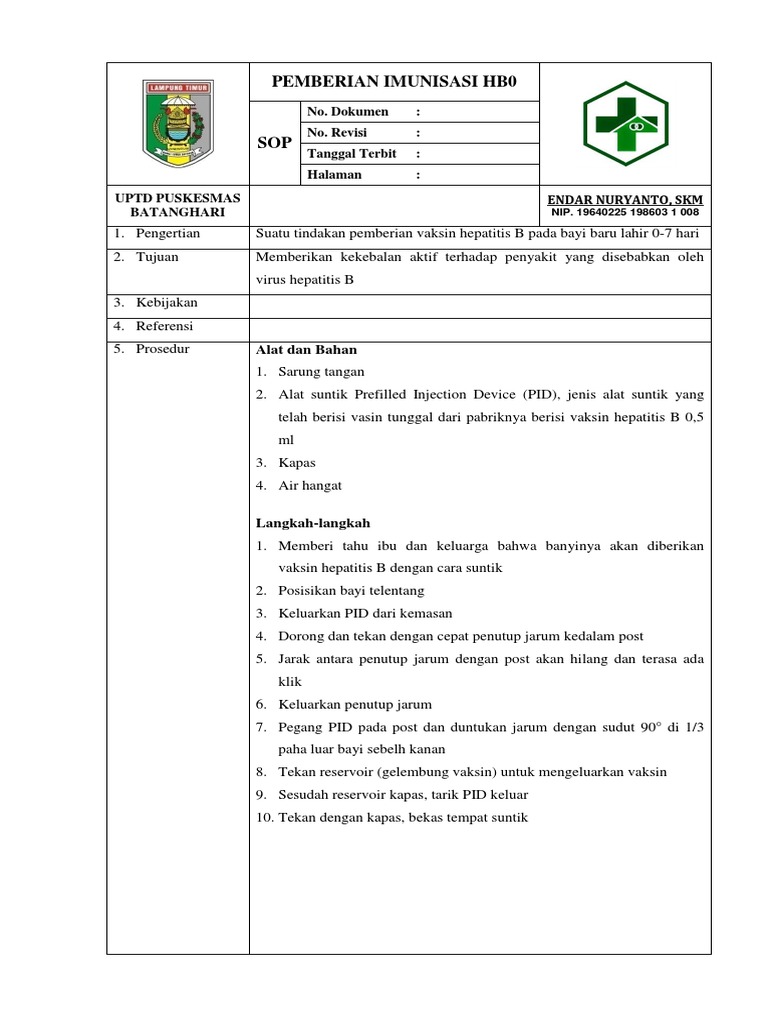 Sop Imunisasi HBO | PDF