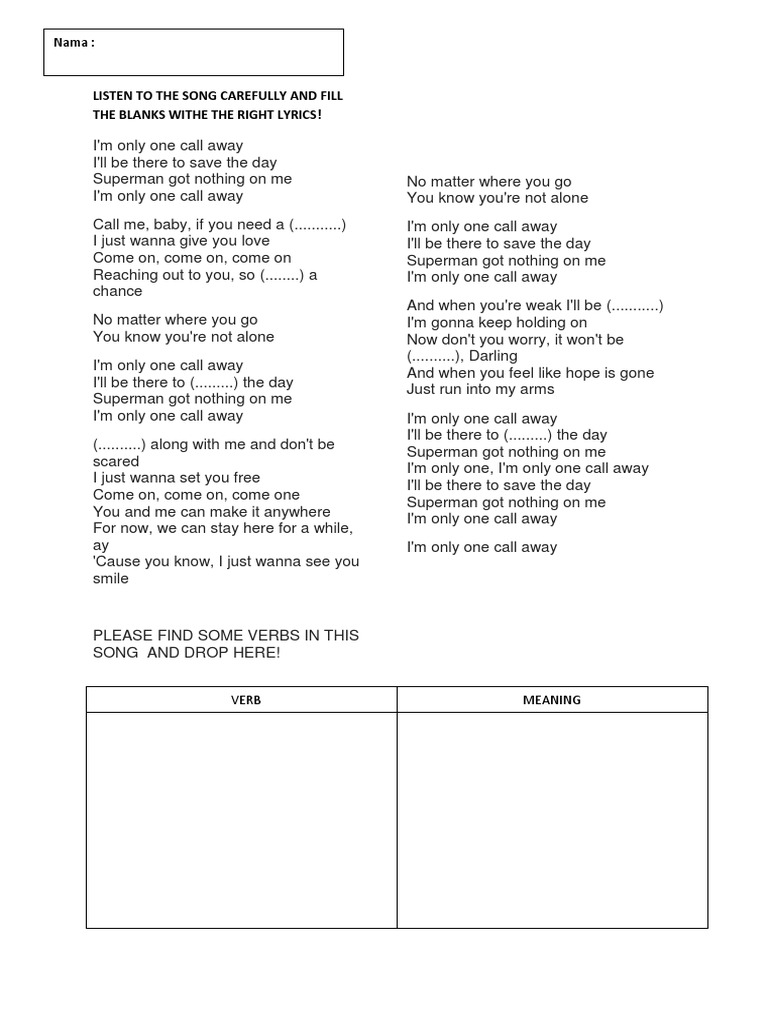 Fill in the Lyrics Activity | PDF