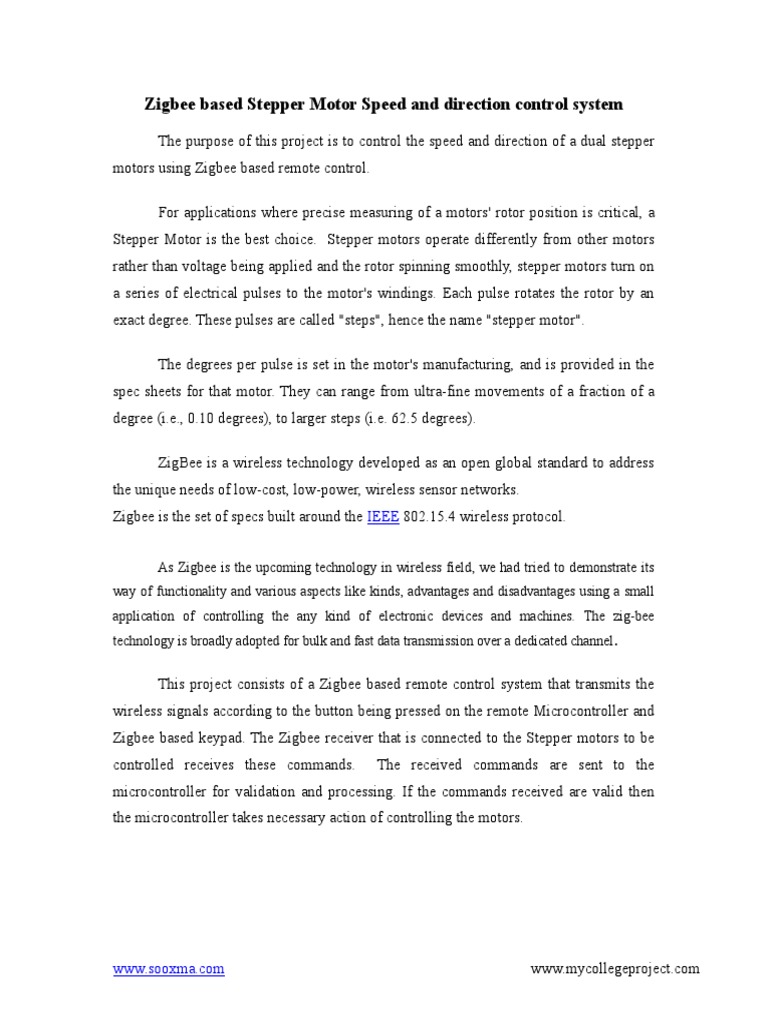 Zigbee Based Stepper Motor Speed And Direction Control System Pdf Electric Motor Remote