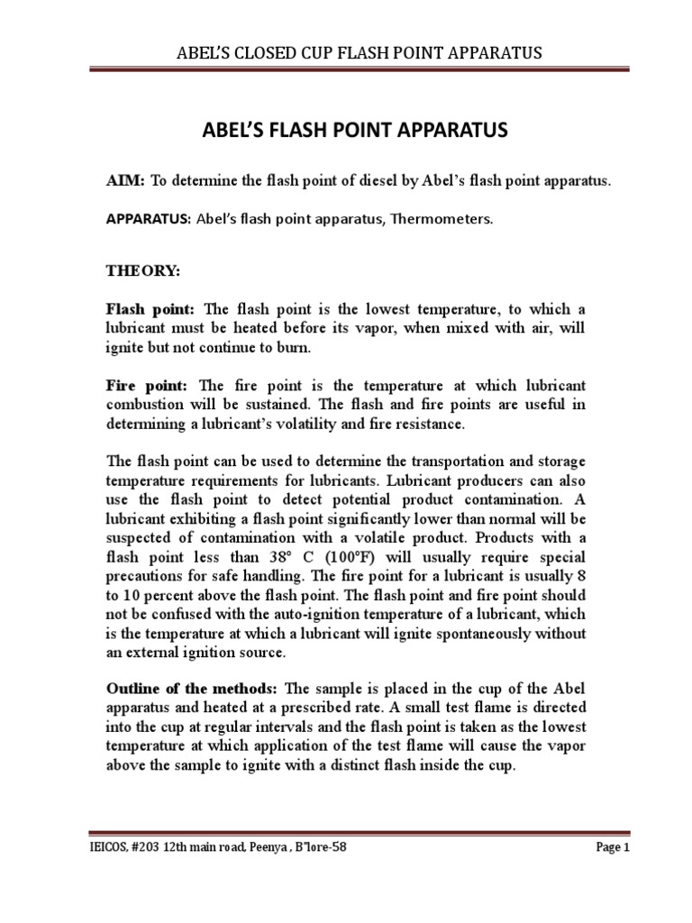 Abel's Flash Point Apparatus. | PDF | Chemical Process Engineering ...