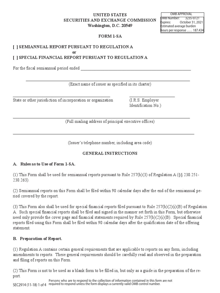 OMB Form 1-SA for SEC Regulation A Semiannual Report | PDF | Financial ...
