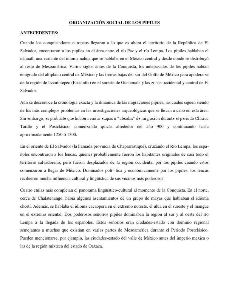 Organización Social de Los Pipiles 2 | PDF | Mesoamérica | Náhuatl