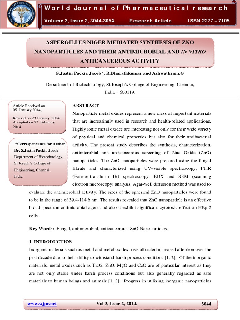 WJPR Journal | PDF | Zinc Oxide | Nanoparticle