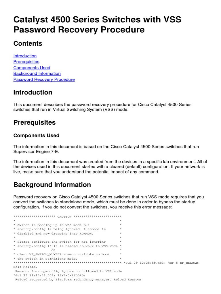 Catalyst 4500 Series Switches With VSS Password Recovery Procedure ...