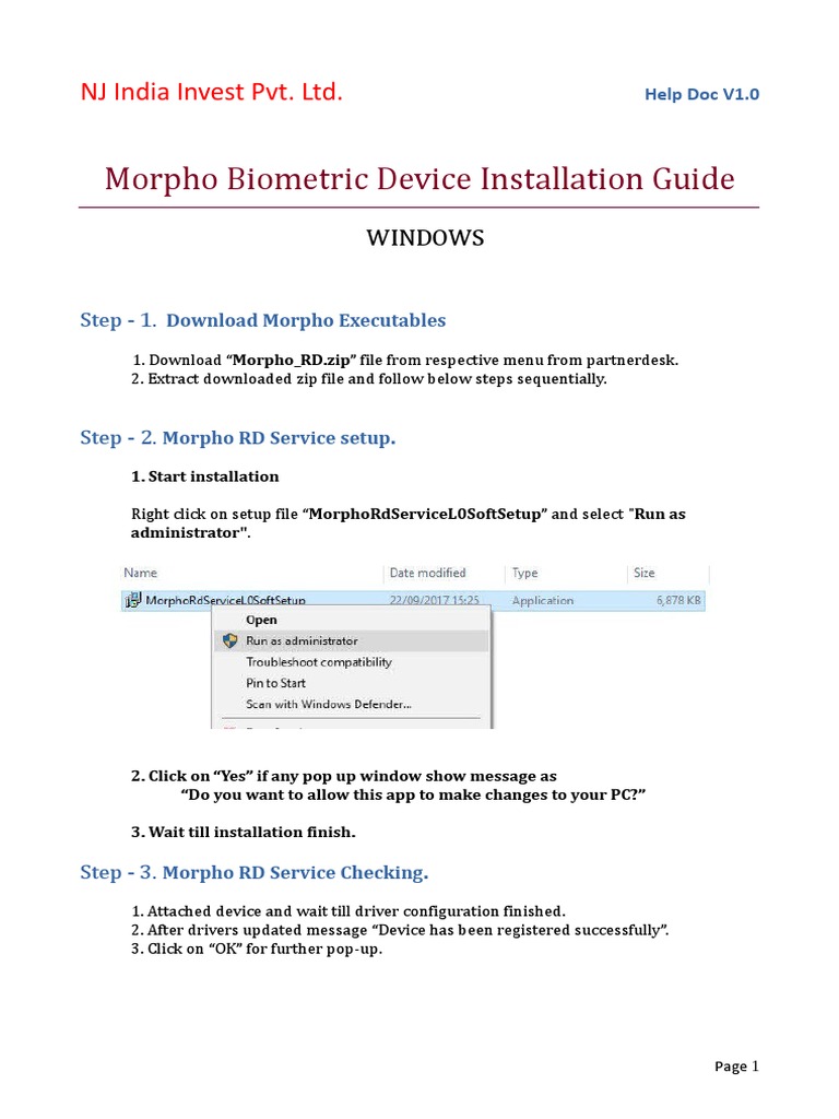 Morpho Biometric Device Installation Guide: NJ India Invest Pvt. LTD ...