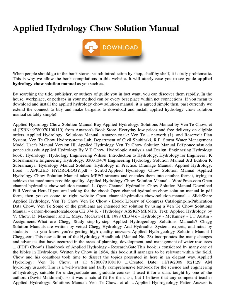 Applied Hydrology Chow Solution Manual | PDF | Hydrology | Books