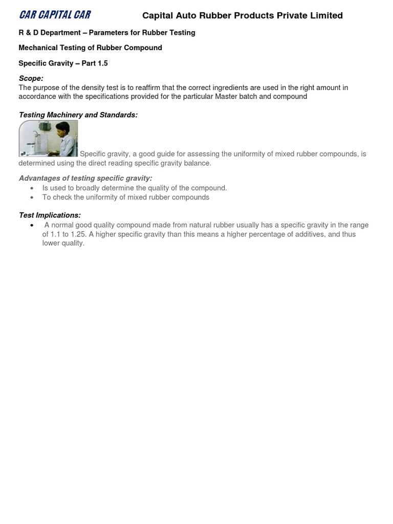 Specific Gravity in Rubber Compounding | PDF
