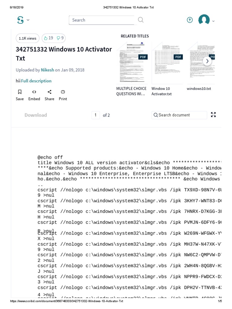 342751332 Windows 10 Activator Txt | World Wide Web | Technology