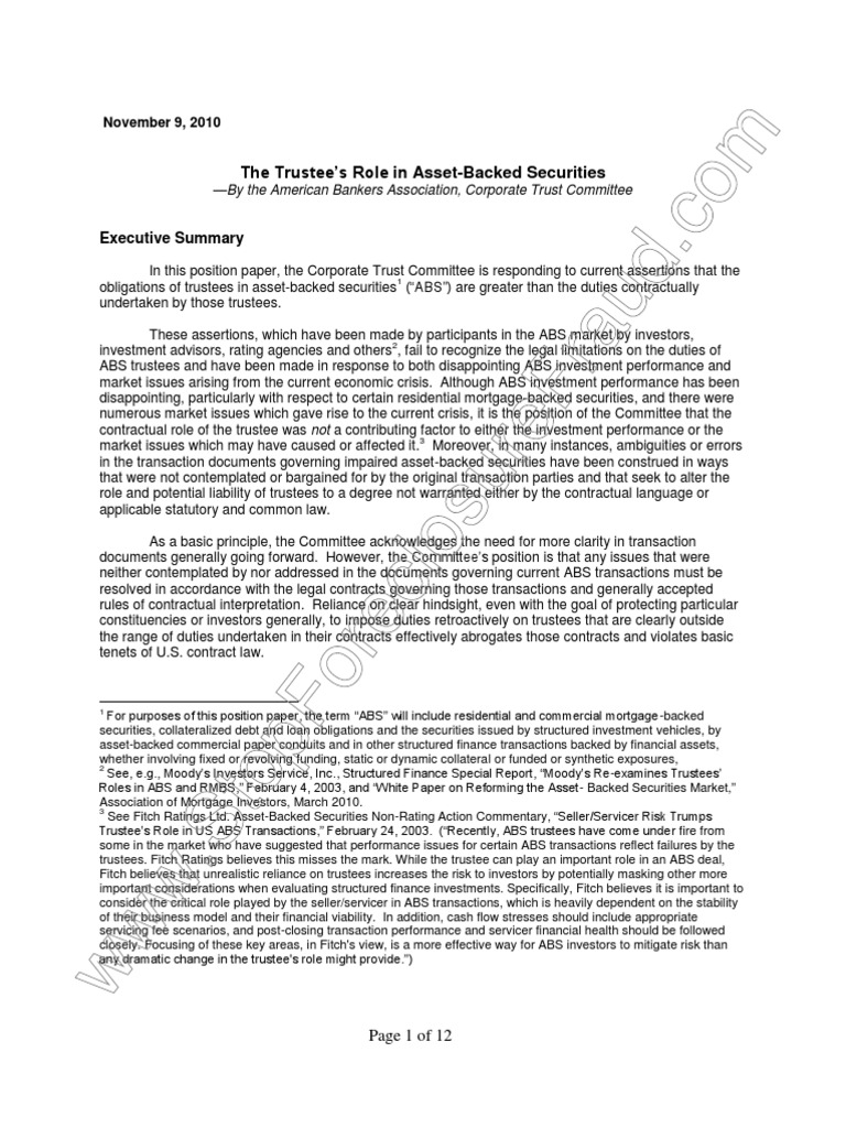 SECURITIZATION Role of The Trustee in Asset-BackedSecurities | PDF ...