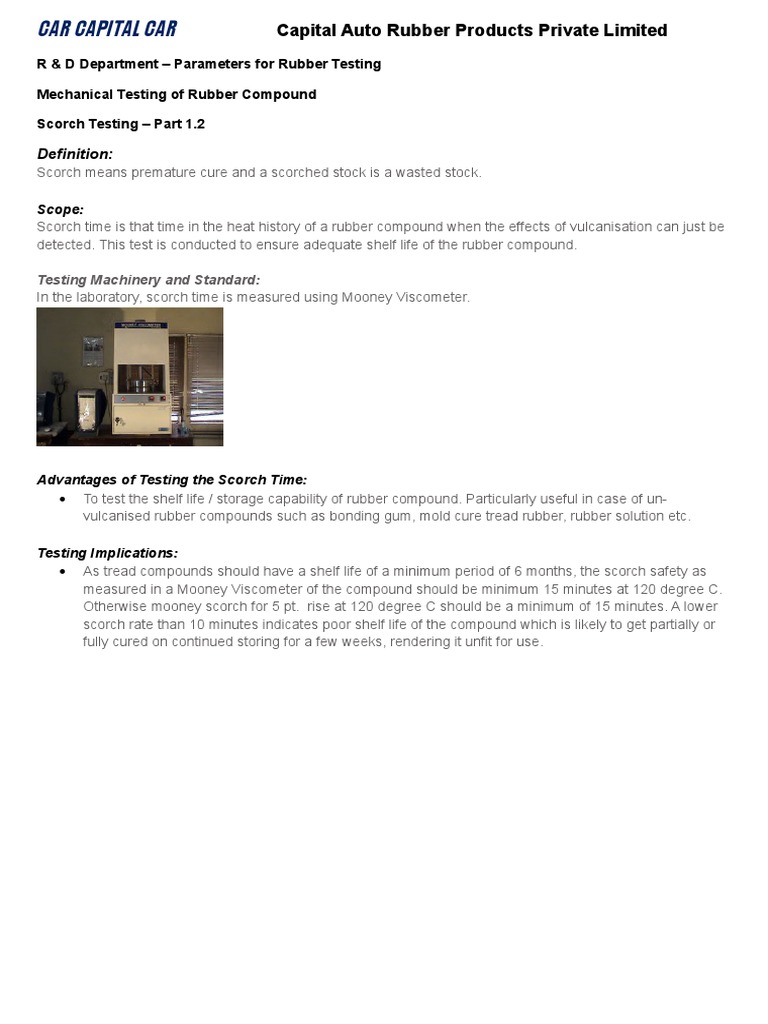 Scorch Testing in Rubber Compounds | PDF