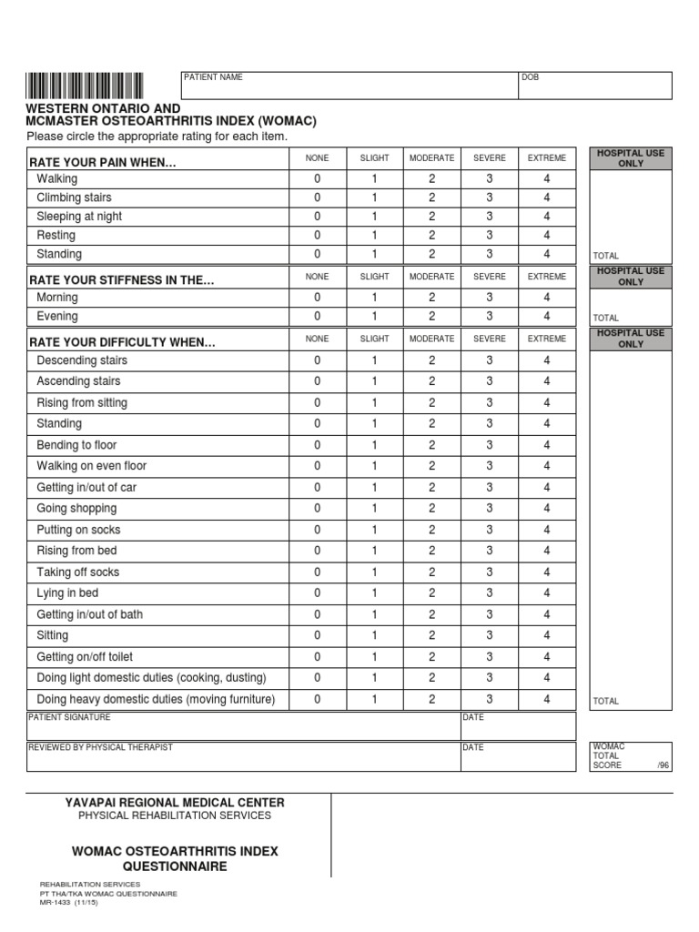 Womac Osteoarthritis Index | PDF | Clinical Medicine | Medical Specialties