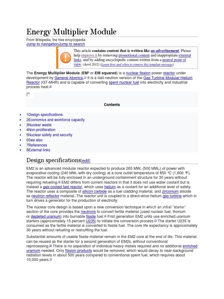 Energy Multiplier Module | PDF | Nuclear Fuel | Nuclear Technology