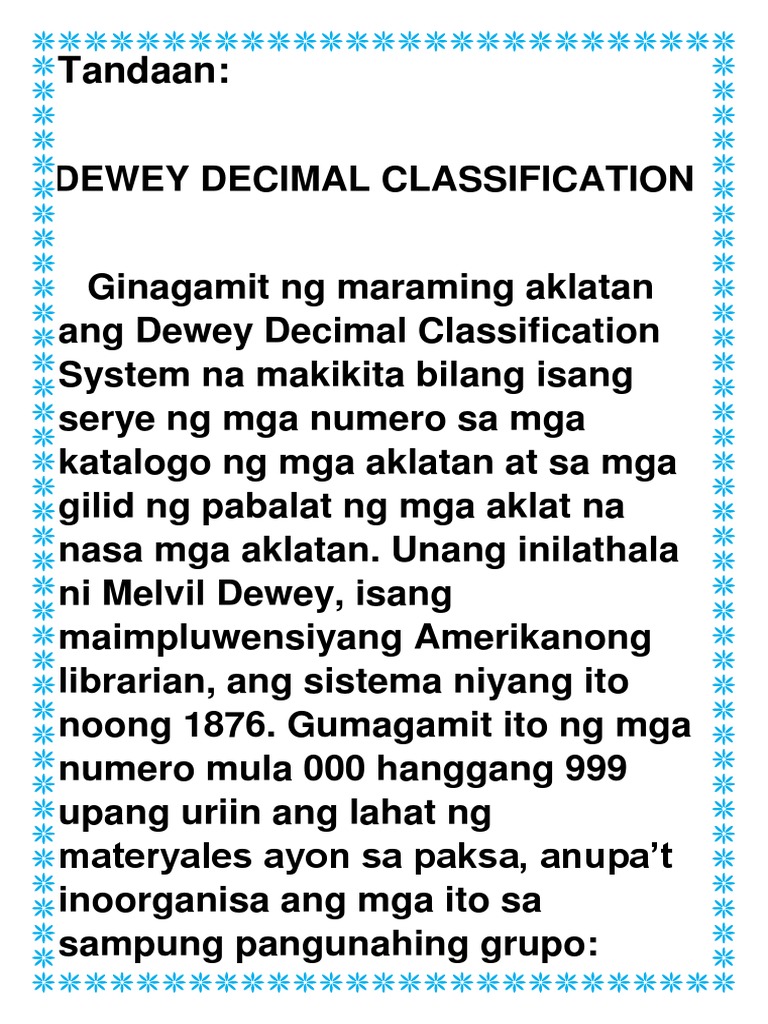 Dewey Decimal Classification | PDF