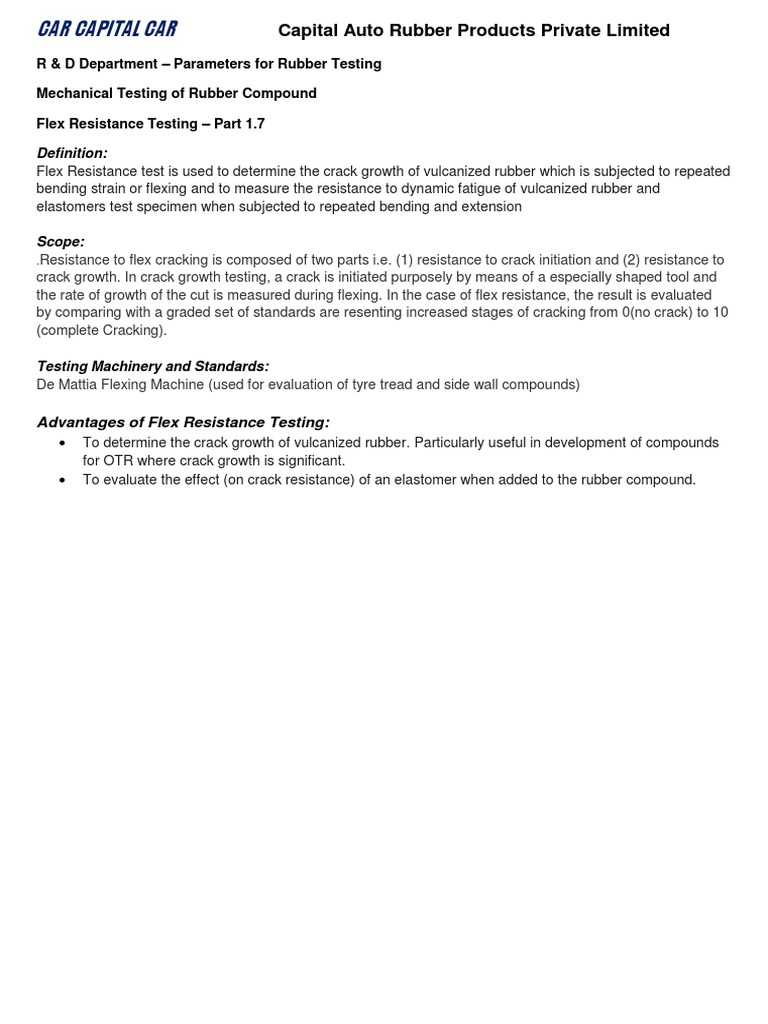 Flex Resistance in Rubber Compounding | PDF | Natural Rubber | Tire