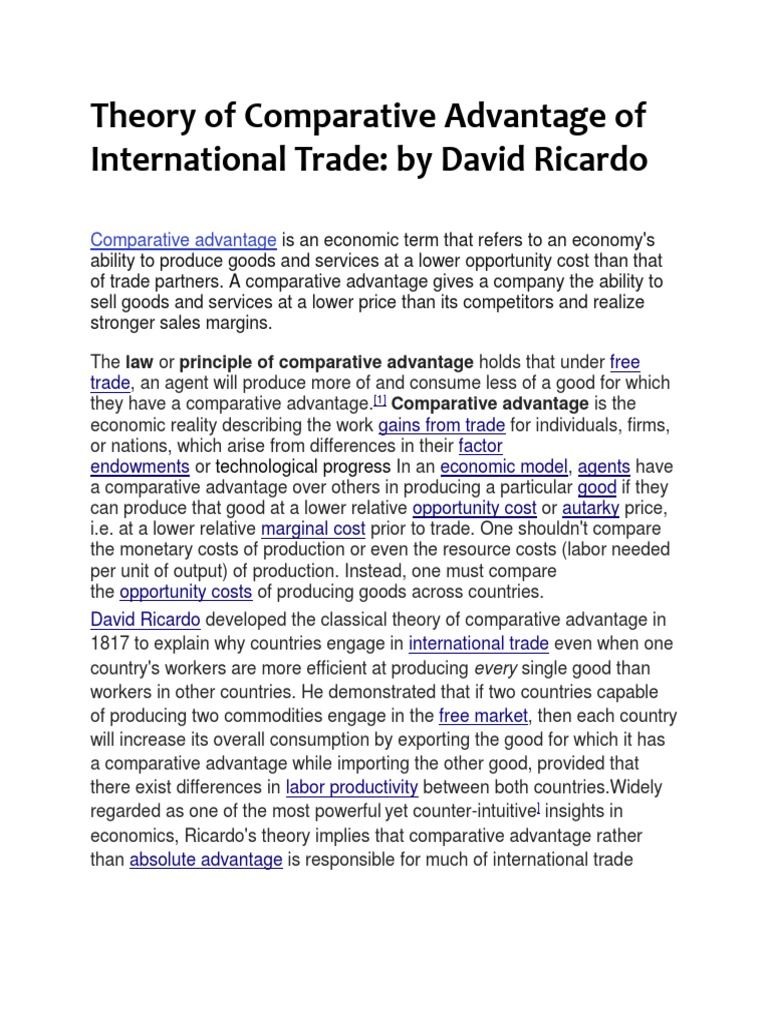 Theory of Comparative Advantage of International Trade: by David ...