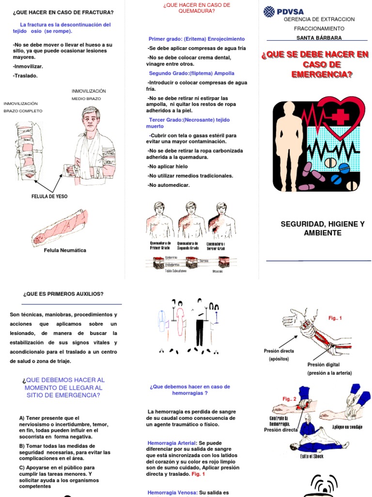 Triptico de Primeros Auxilios | PDF | Quemar | Primeros auxilios