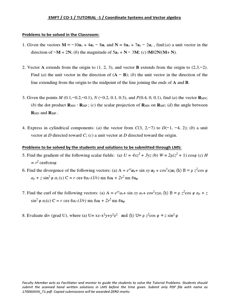 Tutorial Problems of EMF II Year KLU | PDF