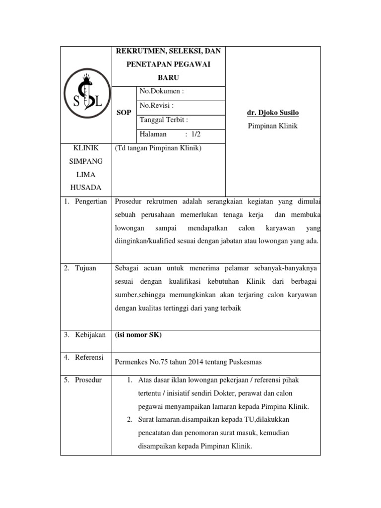 Sop Rekrutmen Pegawai Baru | PDF