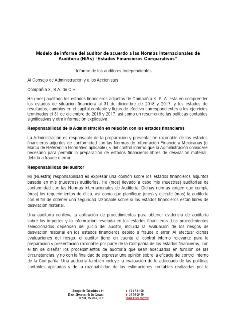 Modelo de Informe Del Auditor | PDF | Auditoría | Contralor