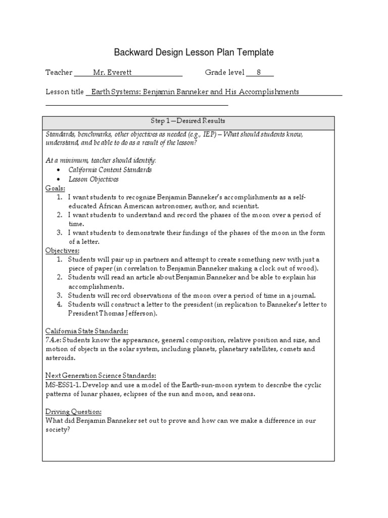 Backward Design Lesson Plan Template | PDF | Moon | Science
