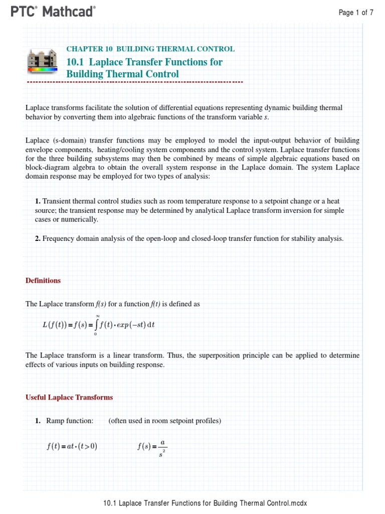 10.1 Laplace Transfer Functions For BuildingThermal Control | PDF | Control Theory | Laplace ...