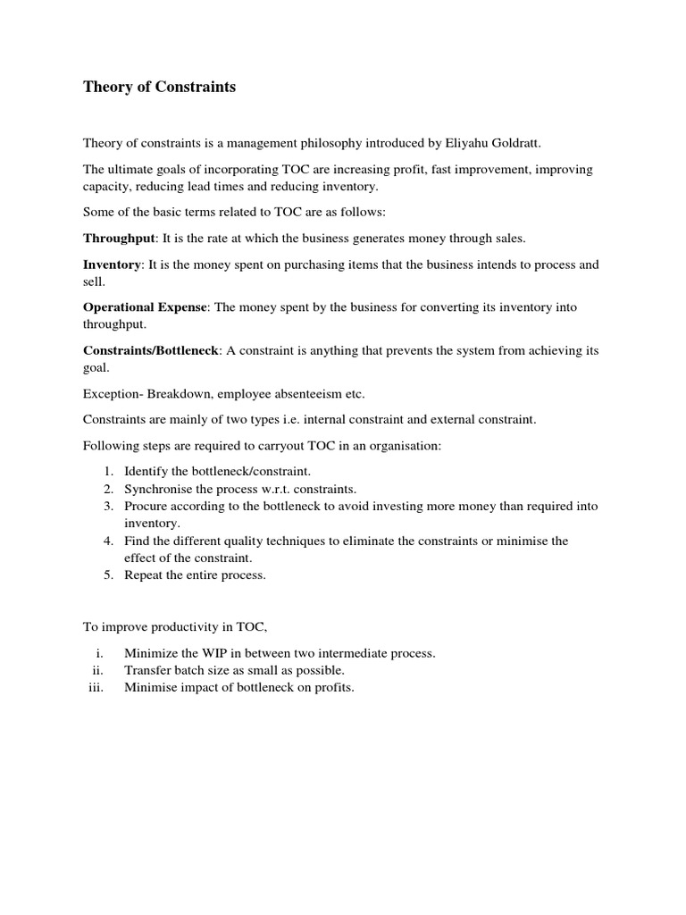 Goldratt's Theory of Constraints Overview | PDF