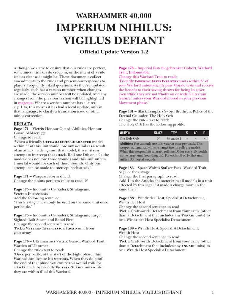 Warhammer 40000 Imperium Nihilus Vigilus Defiant En-1 PDF | PDF ...