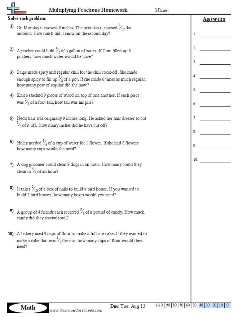Multiplying Fractions Homework 08-10 | PDF | Cuisine | Foods