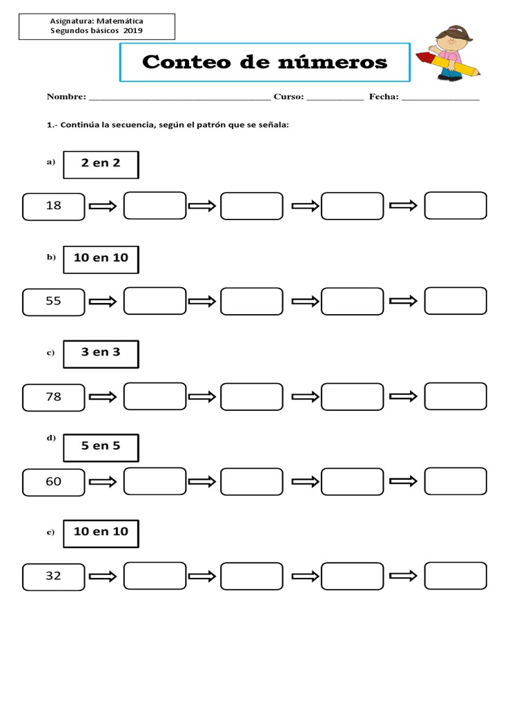 Conteo de 2 en 2, 5 en 5 y 10 en 10 | PDF