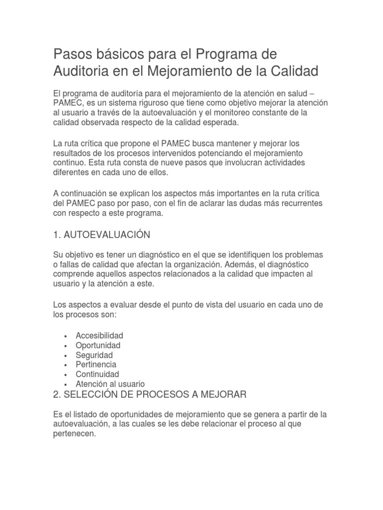 Paso A Paso para La Ruta Crítica PAMEC | PDF | Calidad (comercial ...