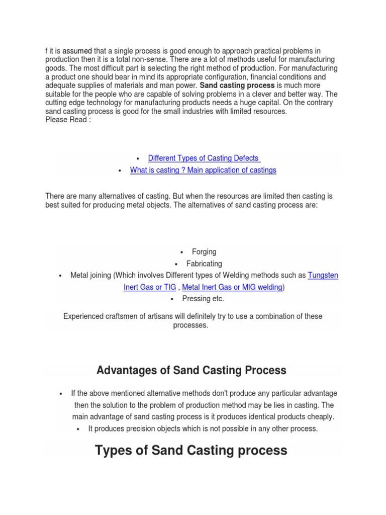 Different Types of Sand Casting | PDF | Casting (Metalworking) | Crafts