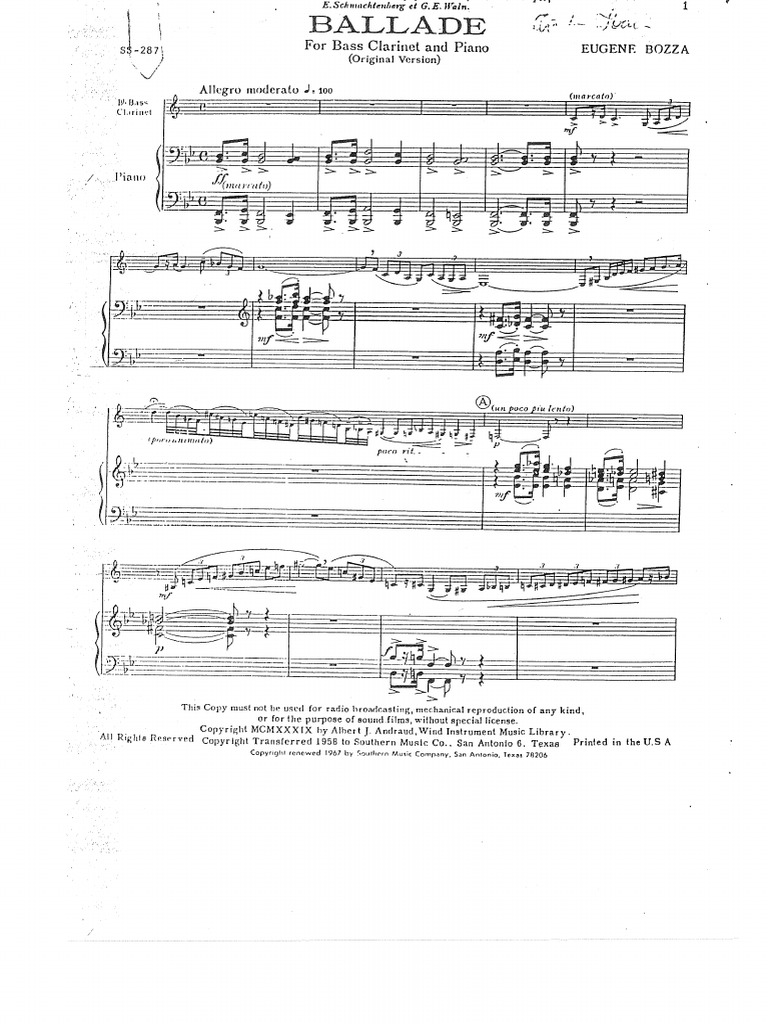 Bozza Eugene Ballade For Bass Clarinet and Piano PDF | PDF