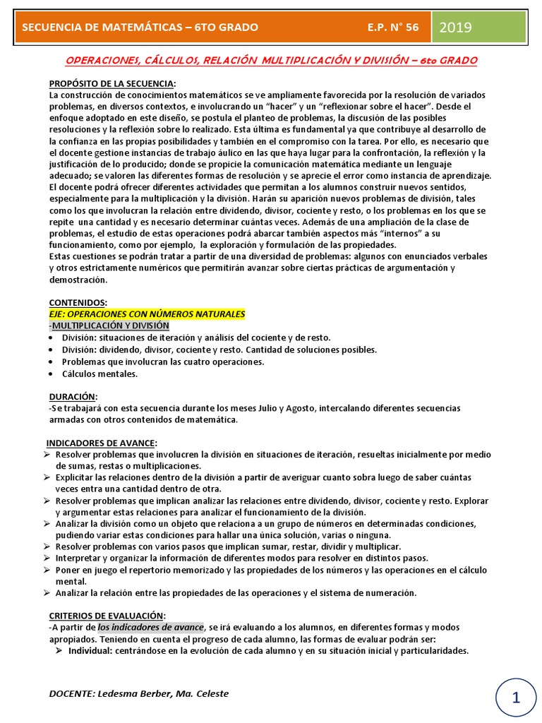Enseñanza Del Orden De Operaciones 6to Grado
