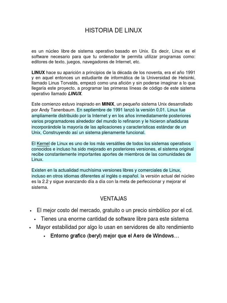 Historia del Sistema Operativo Linux | PDF | Unix | Sistema operativo