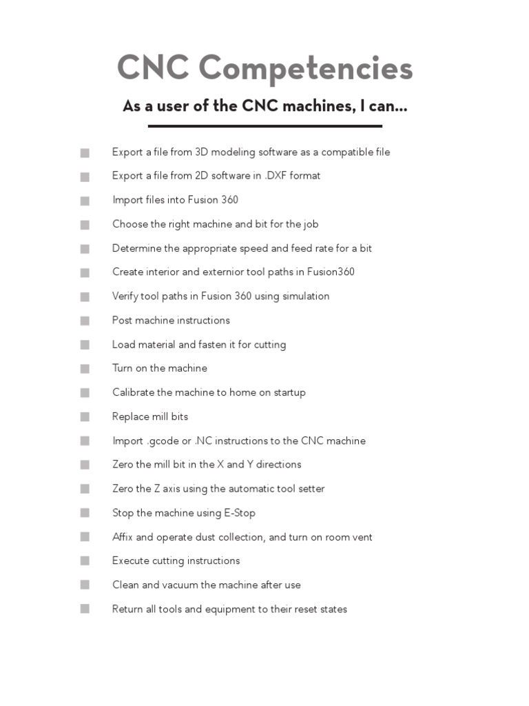 CNC Training Checklist PDF | PDF