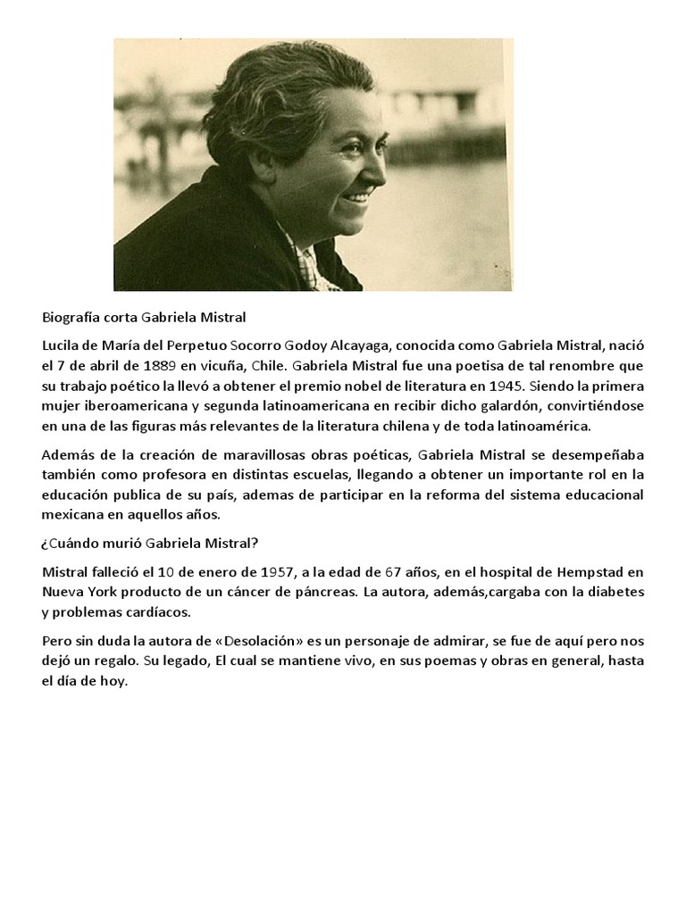 Biografía Corta Gabriela Mistral | PDF