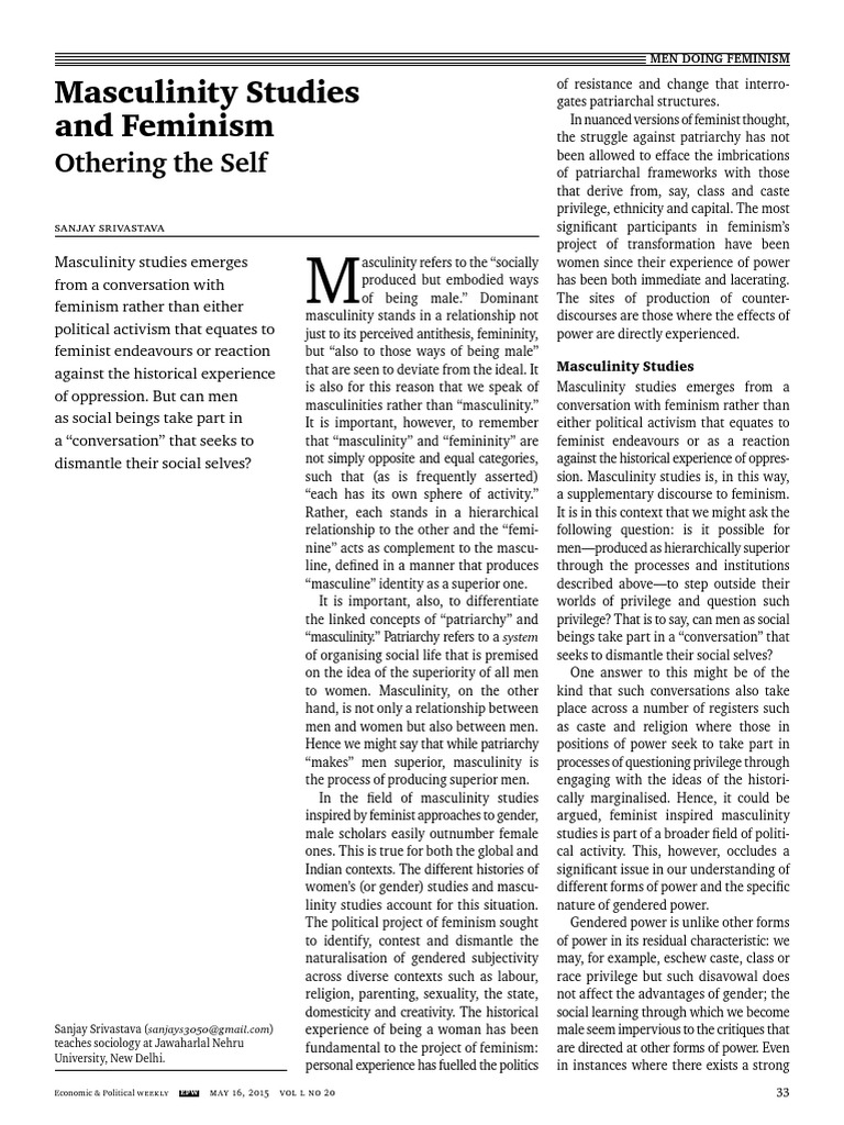 Masculinity Studies and Feminism: Othering The Self | PDF | Feminism ...