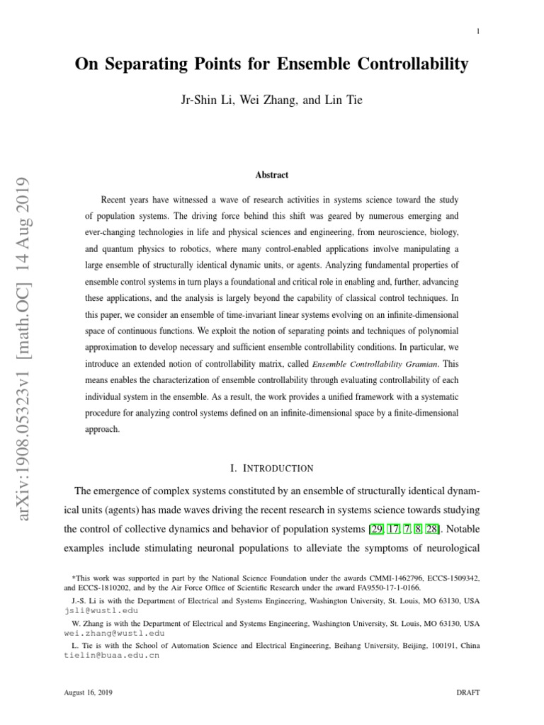 On Separating Points For Ensemble Controllability: Jr-Shin Li, Wei ...