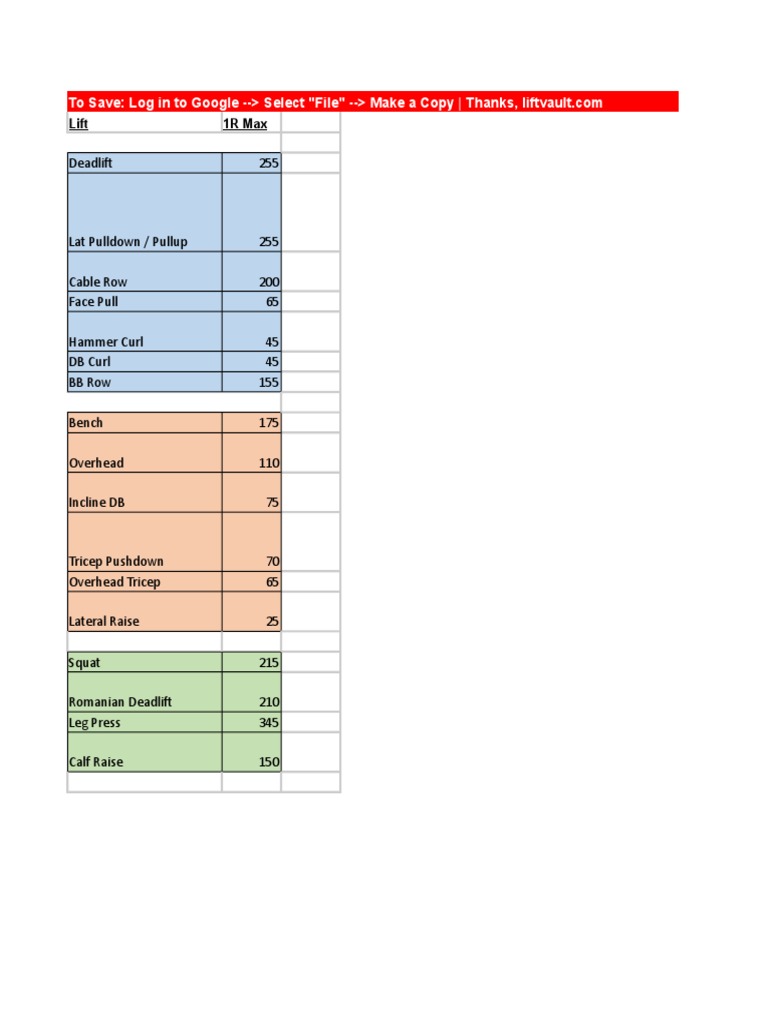 Metallicadpa Beginner PPL Template (1RM Inputs) | PDF | Physical ...