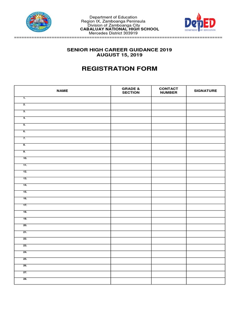 Registration Form: Senior High Career Guidance 2019 AUGUST 15, 2019 | PDF