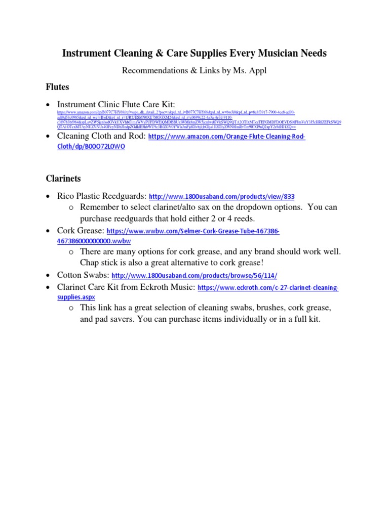 Instrument Cleaning Supplies | PDF | Saxophone | Brass Instruments