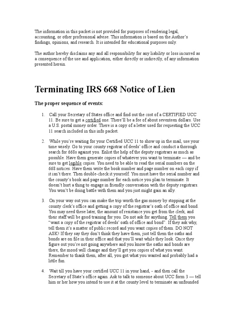 Terminating IRS 668 Liens Guide | PDF | Registered Mail | Mail