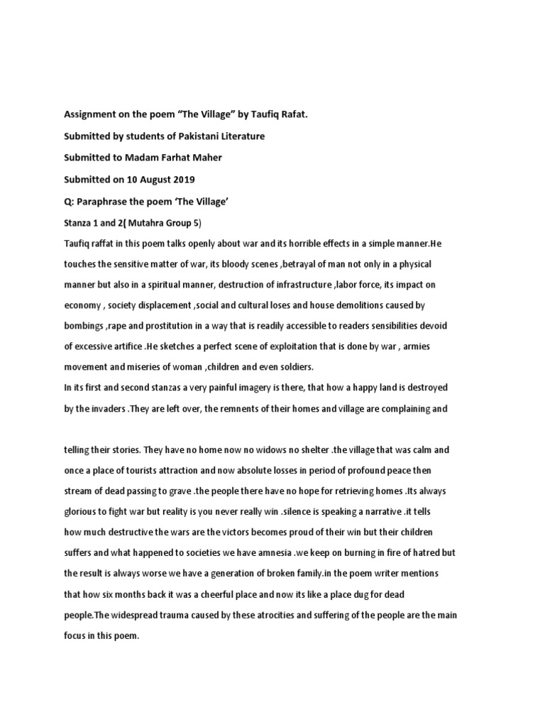 Assignment On Poem 'The Village | PDF