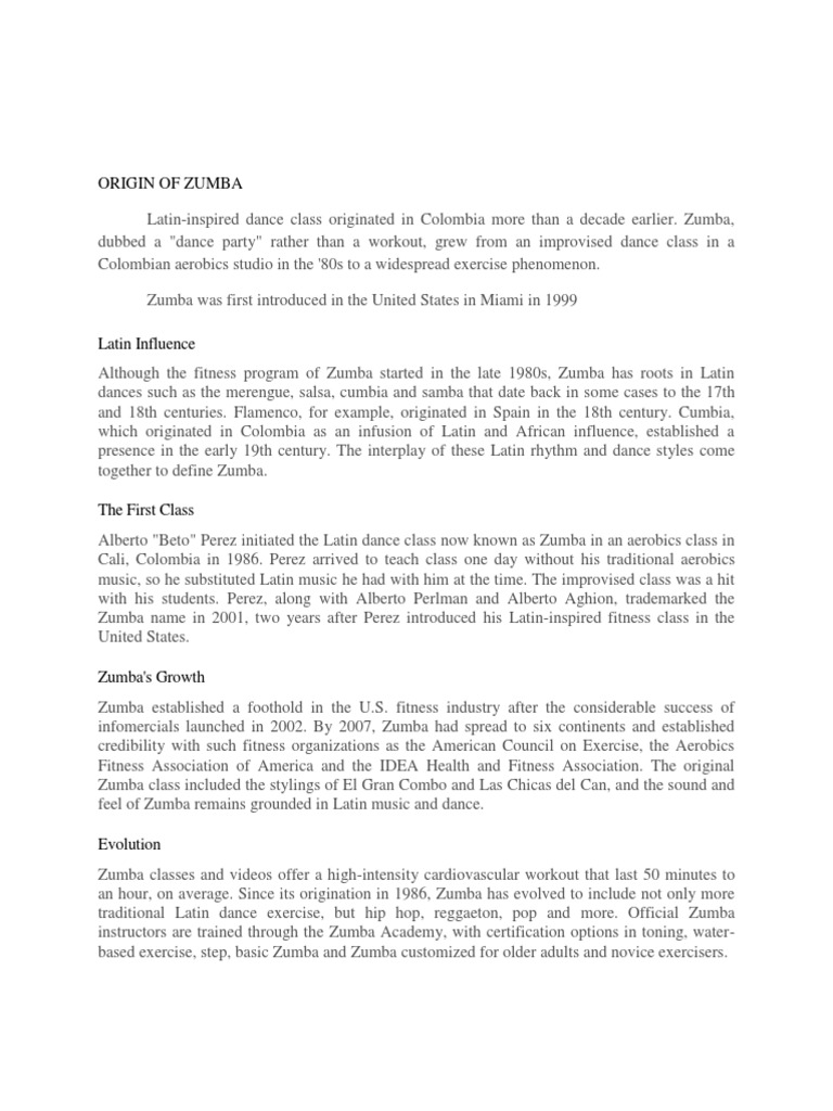 Origin of Zumba | PDF | Aerobic Exercise | Determinants Of Health